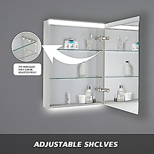 ExBrite LED Lighted Bathroom Medicine cabinets with Mirror,24 x 30 inch Mirror Medicine Cabinet,Aluminum Frame,3-Layer Storage Shelves,Infrared Sensor Switch,Dimmable(Right Opening Door)