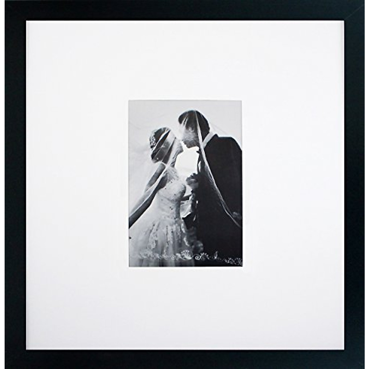 14x14 Black Gallery Picture Frame with 5x7 Mat - Great Gift - Mat for Wedding and Celebration Signatures - Includes Attached Hanging Hardware and Desktop Easel - Display Pictures 5 x 7 or 14 x 14