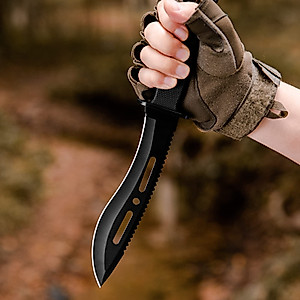 Dispatch Tactical Kukri Machete Survival Hunting Knife with Kukri Recurved Blade, Steel Head Steel Tail of Fixed Blade Knife with Sheath for Outdoor Survival, Camping, and Bushcraft