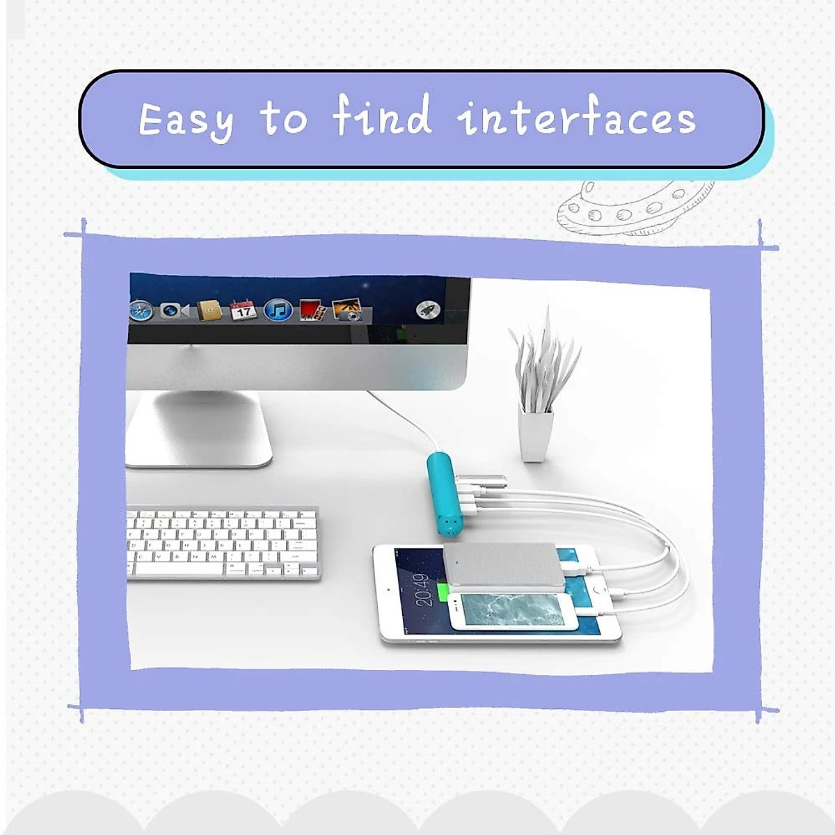 UXZDX CUJUX 4 in 1 Cute Pet-Shape HUB for MAC Notebook Aluminum Alloy Silicone 100cm Detached Data Cable (Color : Pink)