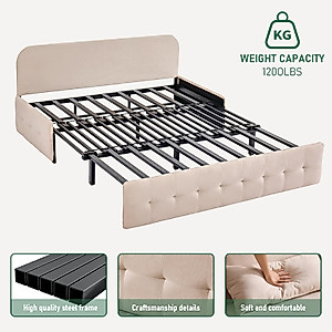 EDWINENE Pull-Out Sofa Bed, Convertible Sleeper Sofa Couch, Modern Comfy Sofa Cama with 2 Soft Pillows, Loveseat Couch for Living Room, Apartment (Beige)