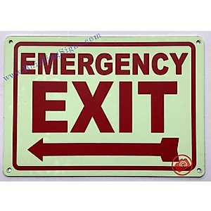 Photoluminescent EMERGENCY EXIT WITH LEFT ARROW SIGN/GLOW IN THE DARK EMERGENCY EXIT WITH LEFT ARROW SIGN (ALUMINIUM, 7X10 INCH,HEAVY DUTY, RUST FREE)