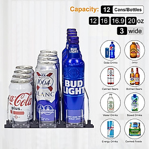 Drink Organizer for Fridge | Refrigerator Bottle Can Organizer, Self-Pushing Soda Can Dispenser Holds Up to 12 Cans, Beverage Storage for Pantry/Vending Machine