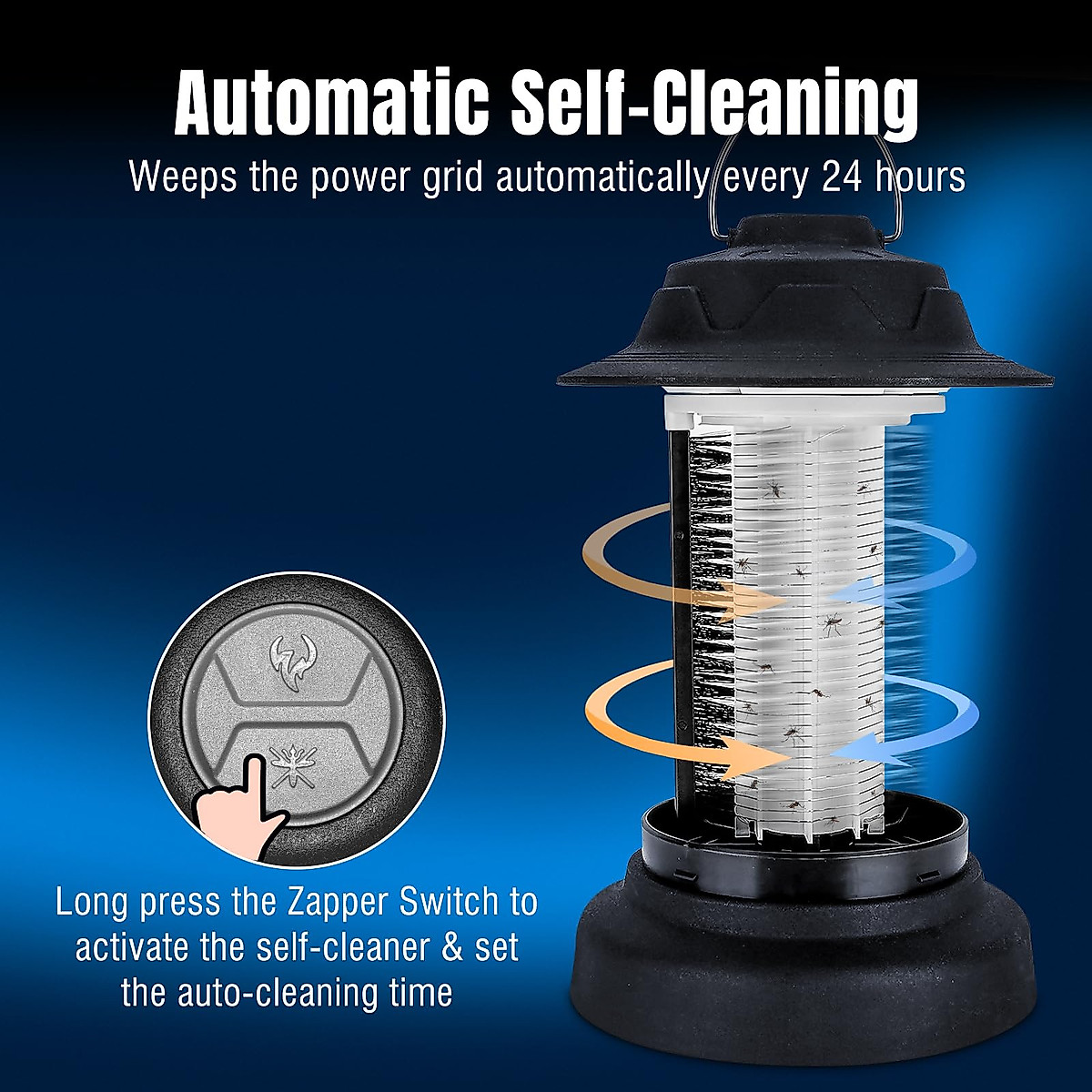 Raddy MZ-1 Outdoor Bug Zapper, Electric Mosquito & Fly Zapper, Mosquito Killer, with 24-Hour Auto Self-Cleaning Brush, 1200mAh Rechargeable Battery, Flame Light, for Patio, Camping, Garden, Farm