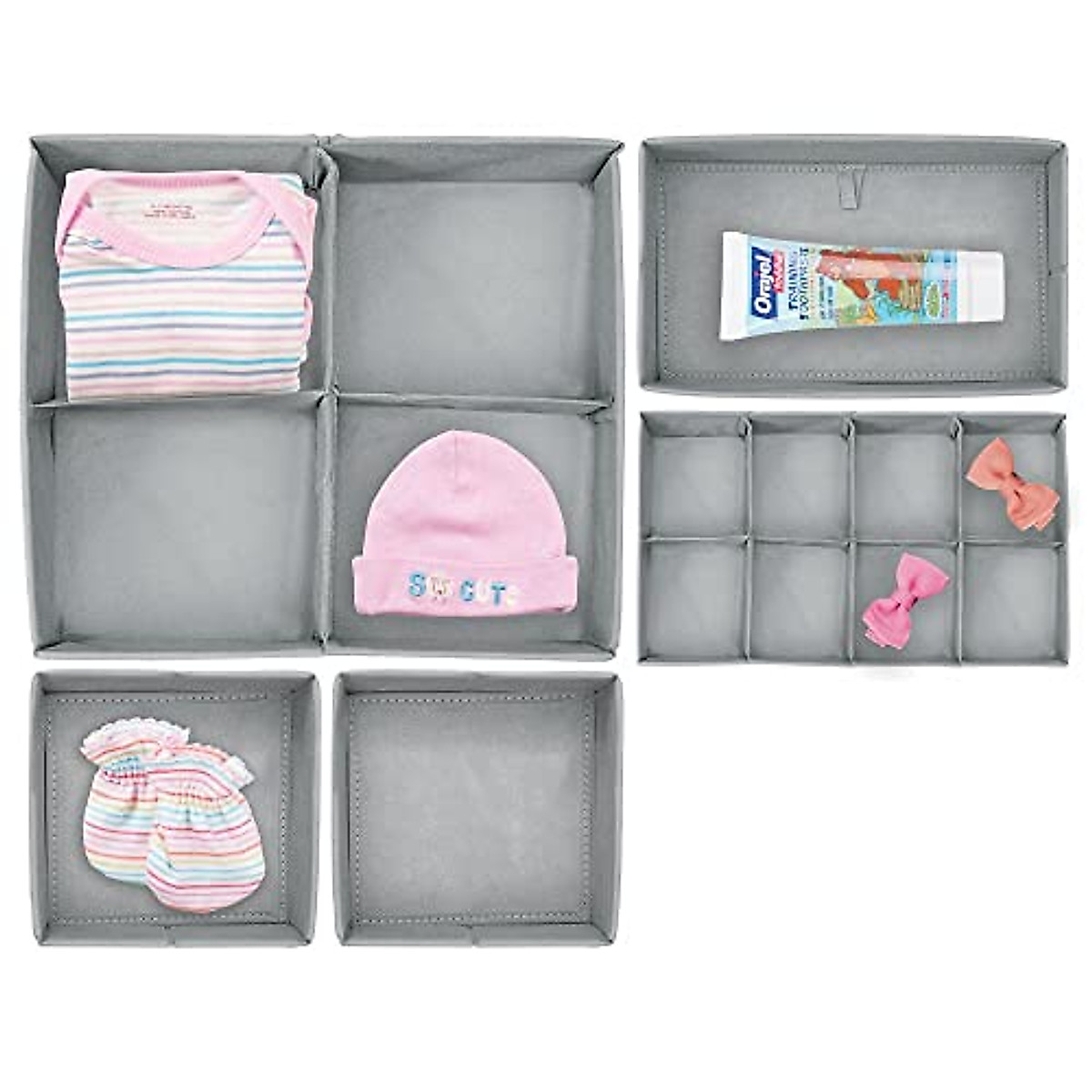 mDesign Soft Fabric Dresser Drawer and Closet Storage Organizer Set for Child/Baby Room or Nursery - Large Set of 5 Organizers, Textured Print - Gray