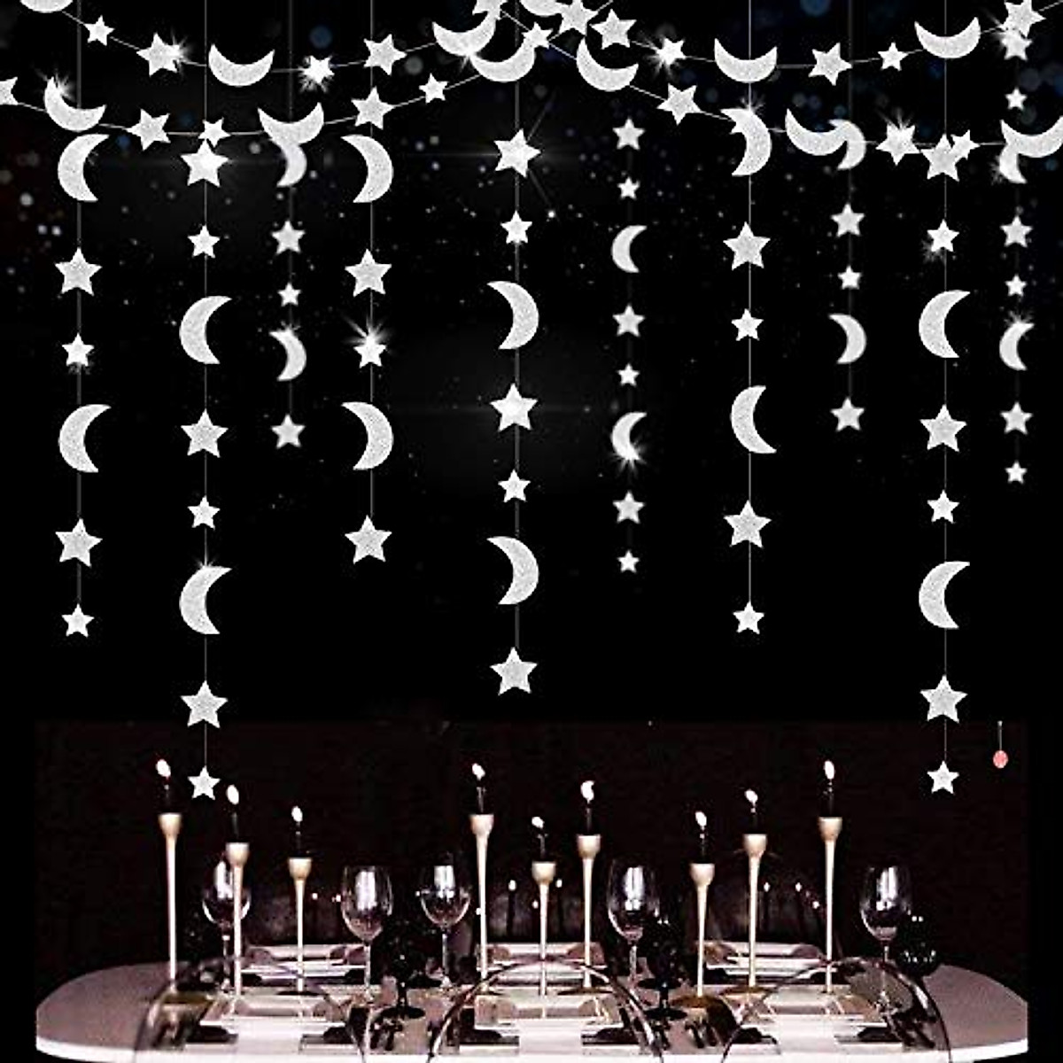 Silver Twinkle Twinkle Little Star Birthday /Baby Shower Decorations Moon and Star Garland Decorations Outer Space Birthday Party Decorations Glitter Silver Honey Moon Wedding Engagement