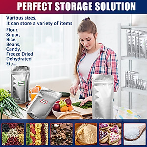 100 Pack 10.2 Mil Mylar Bags for Food Storage with Oxygen Absorbers 400cc (10 x 10 Packs) and 200 Pcs Color Labels - 10”*14” / 6”* 9” / 4.3”*6.3” Resealable Zipper Mylar Bag for Long Term Food Storage