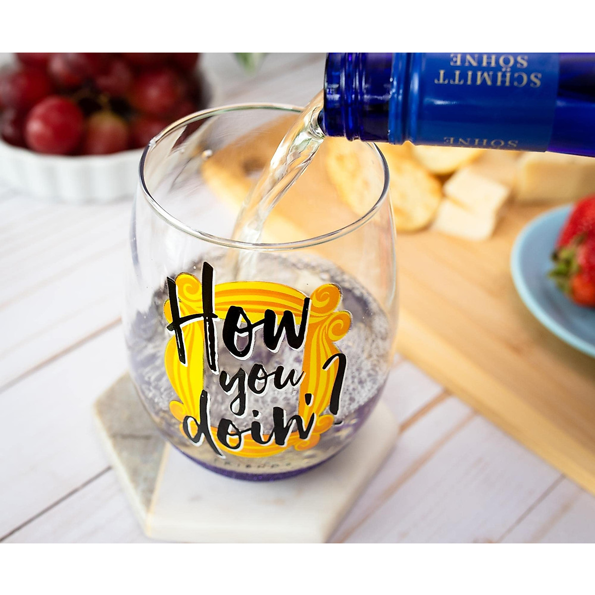 Silver Buffalo Friends How You Doin? Teardrop Stemless Wine Glass | Holds 20 Ounces