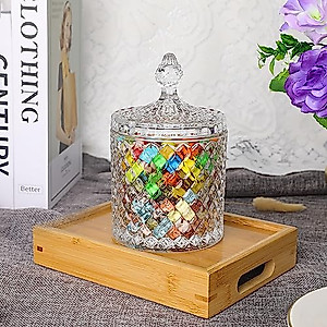 INFTYLE Glass Candy Dish with Lid 1pcs 20oz Large Crystal Glass Candy Jar Jewelry Box Dappen Dish Cookie Jar for decorative storage gift idea