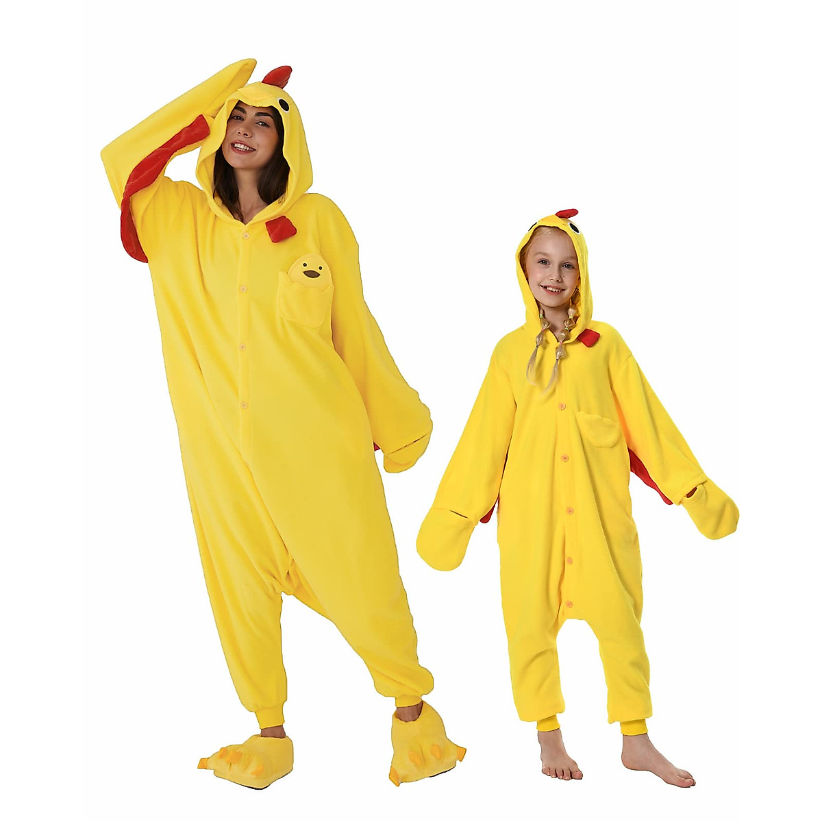 GONAAP Unisex Animal Onesie Plush One Piece Pajamas Cosplay Yellow Chicken Onesie Costume(125, Yellow Chicken)