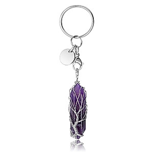 Amethyst Healing Crystal Tree Life Keychain Keyring for Women