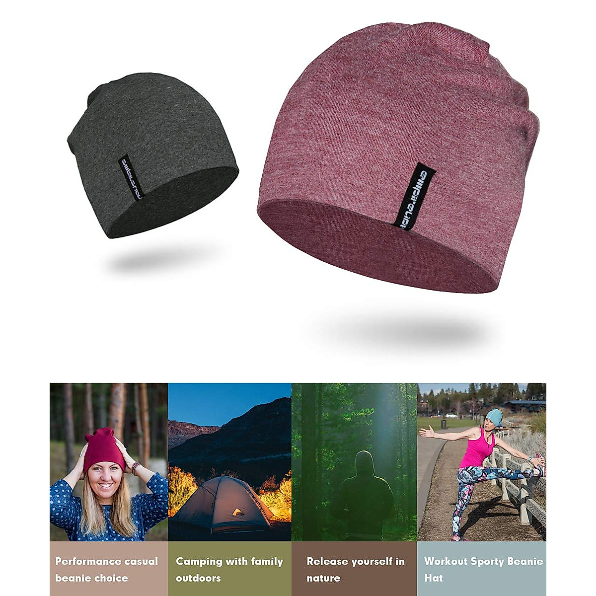 EMPIRELION 9" Multifunctional Lightweight Beanies Hats, Running Skull Cap Helmet Liner Sleep Caps for Men Women (Ruby Wine Mel., 1)