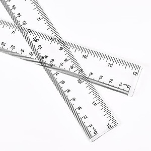 Unjoo Clear Plastic Ruler 12 Inch Straight Ruler, Shatterproof Ruler with Inches and Centimeters for School Classroom, Home, or Office (2pcs)