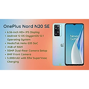 OnePlus Nord N20 SE 64GB 4GB RAM Factory Unlocked (GSM Only | No CDMA - not Compatible with Verizon/Sprint) Blue