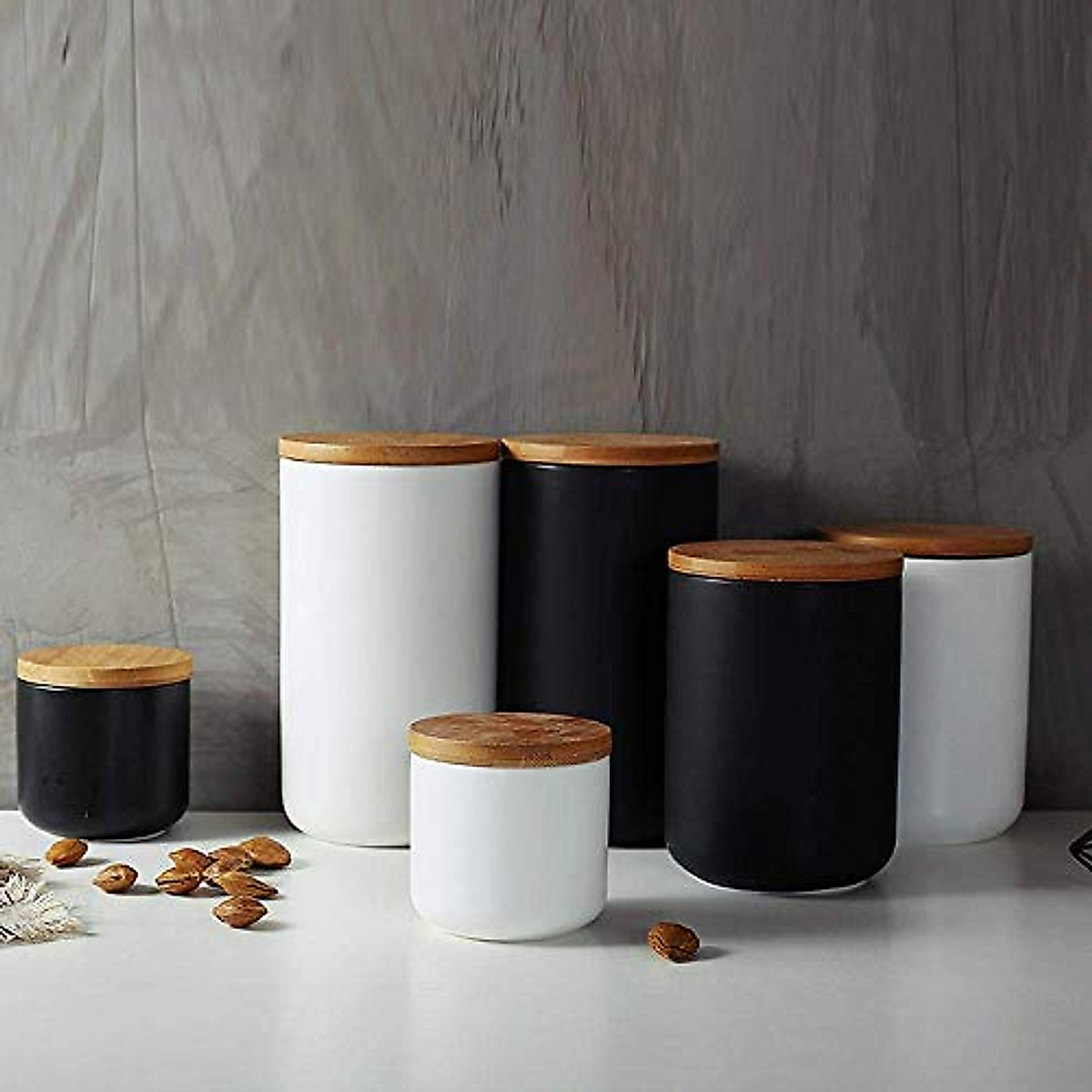MilkyWay Food Storage Jar Strong Ceramic Storage Canisters with Airtight Seal Bamboo Lid Modern Design Seal Damp-Proof Kitchen Jar for Coffee, Tea, Spice and More (Black(L: 34 oz/1000ml))