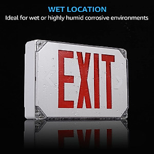 LEONLITE LED Exit Sign, Wet Location Exit Sign with Battery Backup, UL Listed, Outdoor Hardwired Exit Light with Double Sided, AC 120/277V, Weatherproof Emergency Exit Sign, Red, Pack of 2