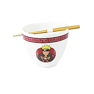 JUST FUNKY Naruto Shippuden Ramen Bowl with Chopsticks | 16 oz Ceramic Soup Mug | Featuring Naruto Uzumaki Eating Ichiraku ramen | Anime Bowl | Home Deco | Naruto Bowl | Officially Licensed