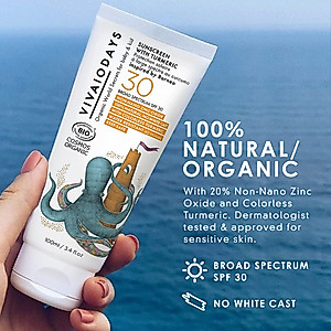 VIVAIODAYS - Sunscreen with Turmeric, Body & Facial Sunscreen with Broad Spectrum SPF 30, Sunscreen Lotion for Babies & Adults, Sun Skin Care, Reef Friendly Sunscreen, COSMOS ORGANIC Certified, 100 ml