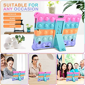 DETUOSI Silicone Case Compatible with Dragon Touch Notepad K10, 10 inch Universal Tablet Case, Multi-Angle Protective Cover for ZONKO K105 10 inch, Winsing 10 with Strap & Stylus Pen, Rainbow