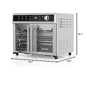 BLACK+DECKER Crisp 'N Bake Air Fryer Toaster Oven Combo, 12 in 1 Countertop Convection Oven Cooks Food Fast, Fits a Whole Pizza or 6 Toast Slices, French Doors with Stainless Steel Finish