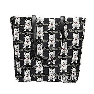 Signare Tapestry Shoulder Bag Tote Bag for Women with Black & White Westie Dog Design (SHOU-WES)