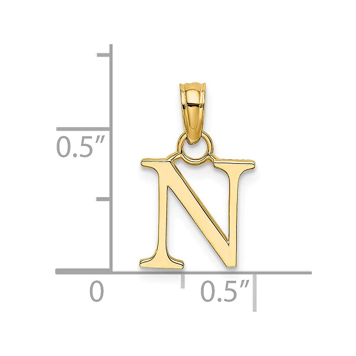 Solid 14k Yellow Gold N Block Initial Letter Alphabet Charm Pendant