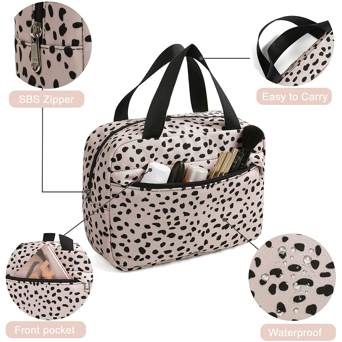 Makeup Bag for Women Travel Cosmetic Tote Bag Small Make Up Organizer Toiletry Bags Waterproof Zipper Pouch Purse for Girls (Leopard)