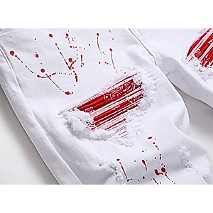 OIIIO Men's Patch Ripped Stretch Regular Fit Jean (40, 6624 White)