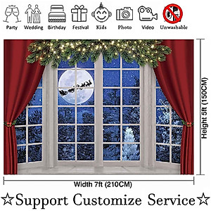 Allenjoy 7x5ft Christmas Window Photography Backdrop Winter Wonderland Snow Tree Starry Sky Moon Reindeer Santa Xmas Photocall Background Party Banner Decor Baby Kids Family Photo Shoot Booth Props