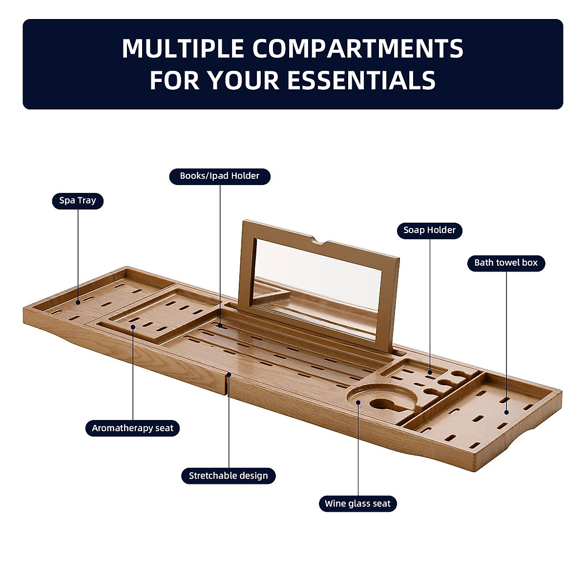 MaoChang Bathtub Tray, Adjustable Bathtub Rack, Made of Waterproof and Anti Fall Plastic with Mirror and Non-Slip Adhesive Strip on The Bottom, Ladies Favorite Gift Cherry
