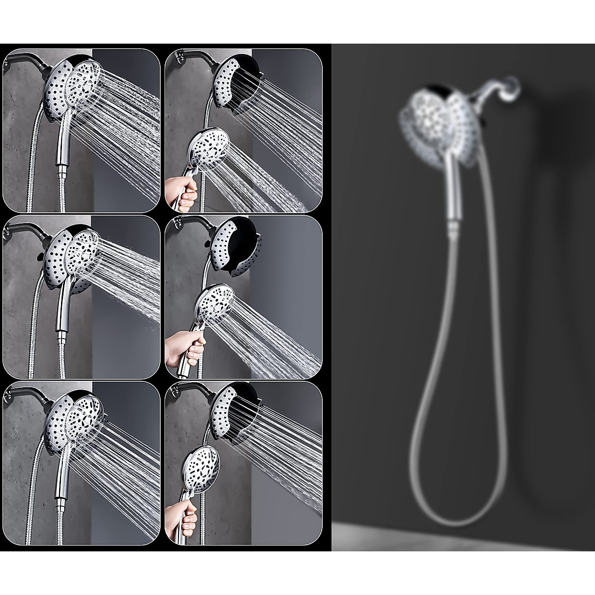 GRICH Dual Shower Head with Handheld: 2 IN 1 High Pressure Handheld Shower Head & Rainfall Shower Head, 9 Spray Modes/Settings Detachable Shower Head with Hose, cUPC and CEC Certification Approved