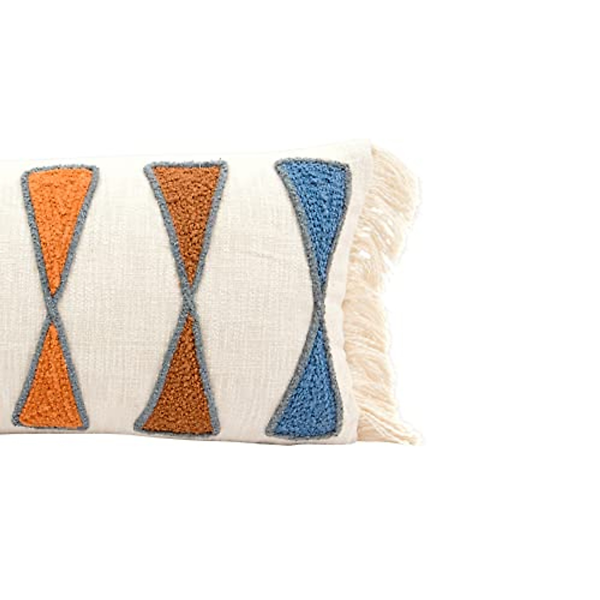 Bloomingville Rectangle Cotton Pillow with Embroidery & Fringe, Multicolored