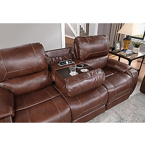 Steve Silver Co Keily Manual Motion Glider Loveseat, Vegan Leather, 2-USB Charging Ports, 2-Cupholders, Dual-Rocker/Recliner, Living/Game Room, 75" L x 39" W x 41" H, Brown