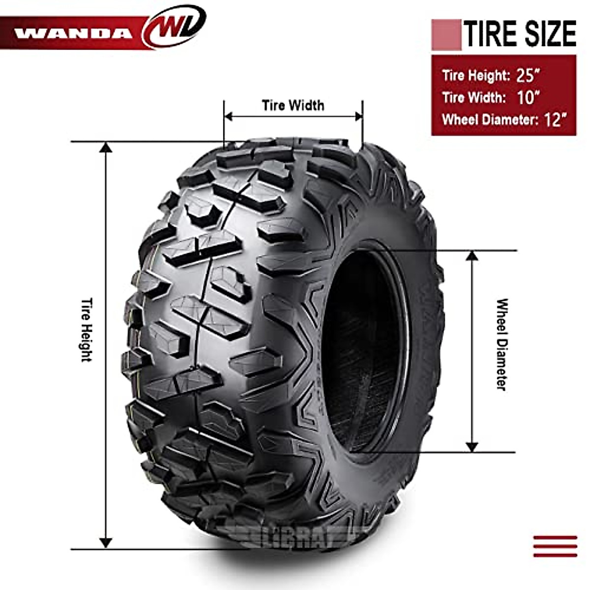 WANDA Set 2 ATV UTV Tires 25X10-12 25X10X12 6PR Bighorn Style