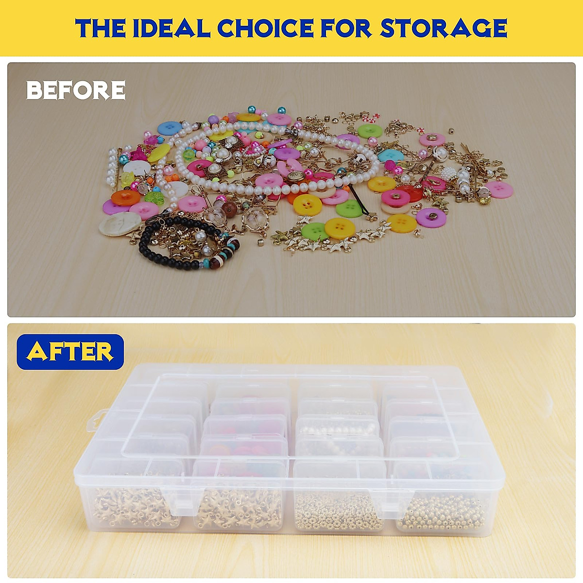 Bluedale 50Pcs Small Bead Organizer Box, Clear Rectangles Bead Storage Containers with Lids, Plastic Craft Storage Box Bead Cases, Mini Small Parts Organizer for Jewelry Nail Screws Seeds and Labels