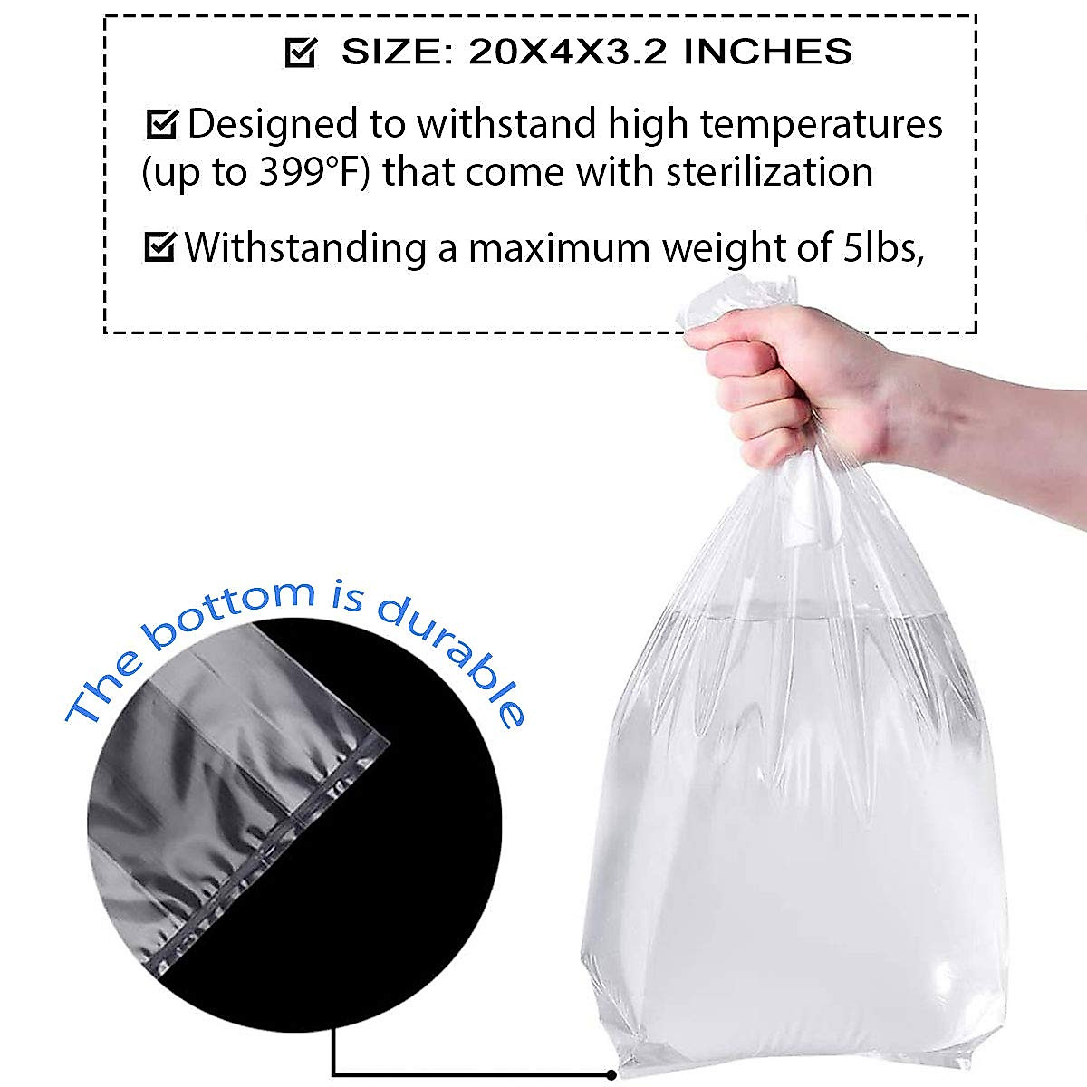 60PACK Mushroom Grow Bags, Large Extra Thick 6 Mil Spawn Bags, 4" X 3.2" X 20" 0.2 Micron Filter Breathable, Mushroom Growing Bags for Substrate Autoclavable, Mushroom Bag Tear Resistant Strong