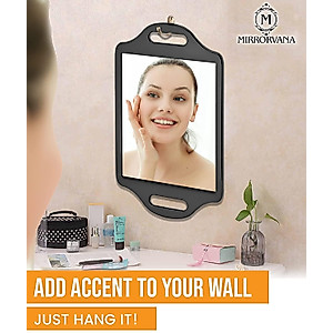 MIRRORVANA X-Large Barber Hand Held Mirror with Double Comfy Handles - Big & Long Back of Head Mirror for Men's Haircut, Barbershop, Salon and Professional Hair Stylists - 14" x 8.5" (Black)