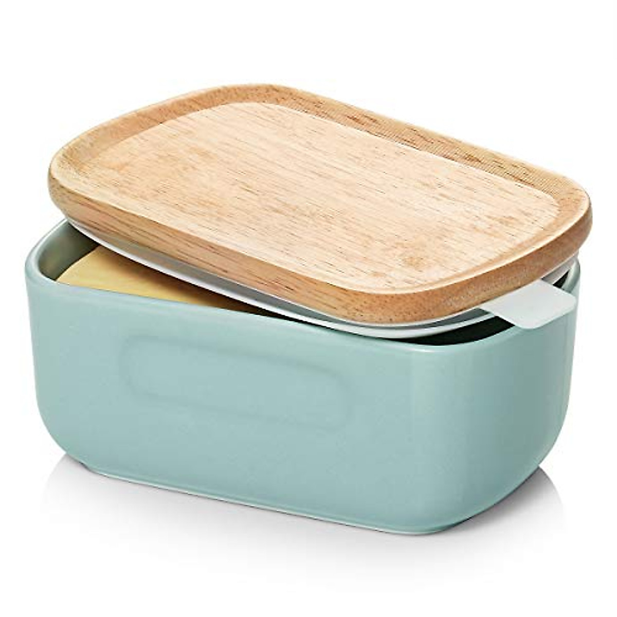 Dowan Large Butter Dish with Handle on Lid Up to 2 Sticks of Butter, Farmhouse Butter Dish with Lid, Ceramic Butter Container for East West Coast Butter, Microwave and Freezer Safe, Turquoise