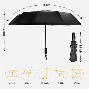 Zrvek Compact Travel Windproof Umbrella Auto Open Close Collapsible Folding Umbrellas Portable Umbrellas for Rain Black 46