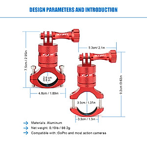 SKYJFFJ Mountain Bike Camera Handlebar Mount for GoPro Hero 8/9/10/11/12,360 Degree Rotation Aluminum Motorcycle Bicycle Rack Mount Holder for DJI Osmo Action,AKASO/YI & Action Camera Accessories（Red）