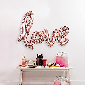 Large Rose Gold LOVE Foil Balloons Banner,42 Inch Mylar Foil Letters Balloons Reusable Material for Romantic Valentine's Day Wedding Bridal Shower Anniversary Engagement Party Decorations