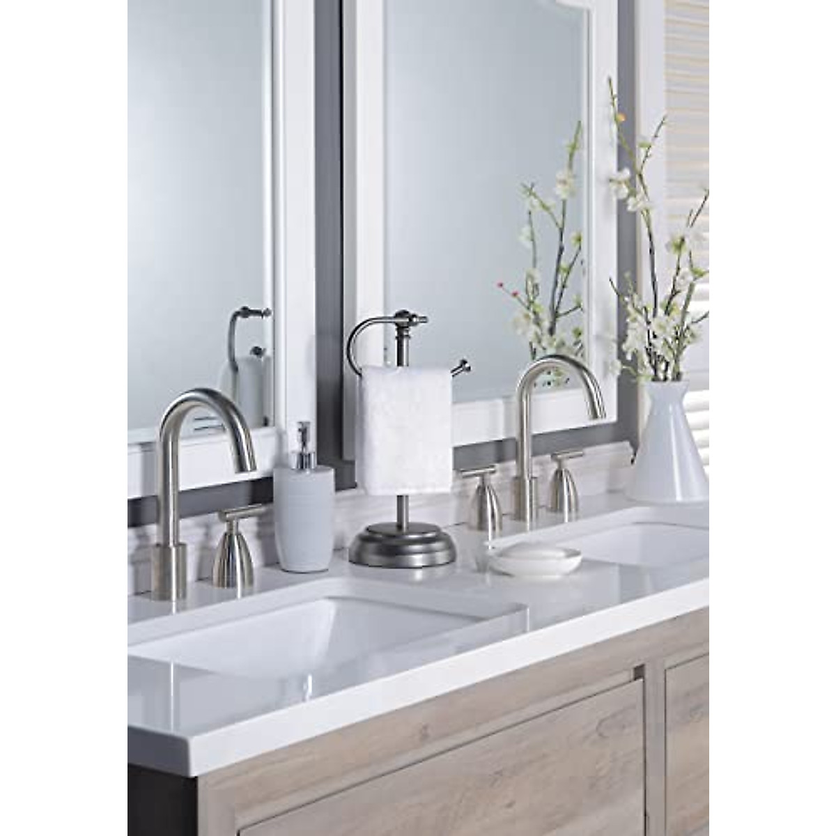 SunnyPoint Heavy Weight Classic Decorative Metal Fingertip Towel Holder Stand for Bathroom, Kitchen, Vanity and Countertops. (Black Nickel, 13.375" x 5.5 x 6.75 INCH)