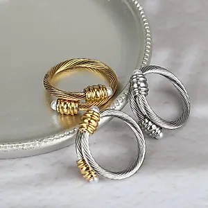 FOCUSTEEL Cable Ring, a Cuff Pearl Ring Designed to Fit Finger Circumference Between 70mm-90mm