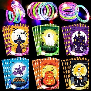 24 Pack Halloween Party Favors Bracelets Glow in the Dark Bracelets, Halloween Treats Party Favors Light Up Bracelet Halloween Glow Sticks Bracelet for Non Candy Treats Halloween Party Supplies