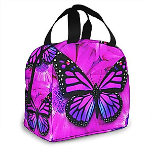 MSGUIDE Purple Butterfly Insulated Lunch Bag Leakproof Cooler Lunch Box for Men Women Adult - Reusable Thermal Tote Bag for Office Work School Picnic Beach