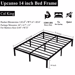 Upcanso California King Metal Bed Frame, 14 Inch Heavy Duty Storage Platform Bed Frame with 2500lbs Steel Slats Support, Easy Assembly, Black