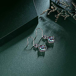 Mystic Fire Topaz Sterling Silver Dangle Earrings for Women - Crystal Rainbow Drop Earrings Christmas Gift SE0025W
