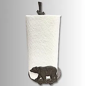 Paper Towel Holder with Standing Bear Design - Cast Iron Rustic Cabin Lodge Dining Kitchen Décor