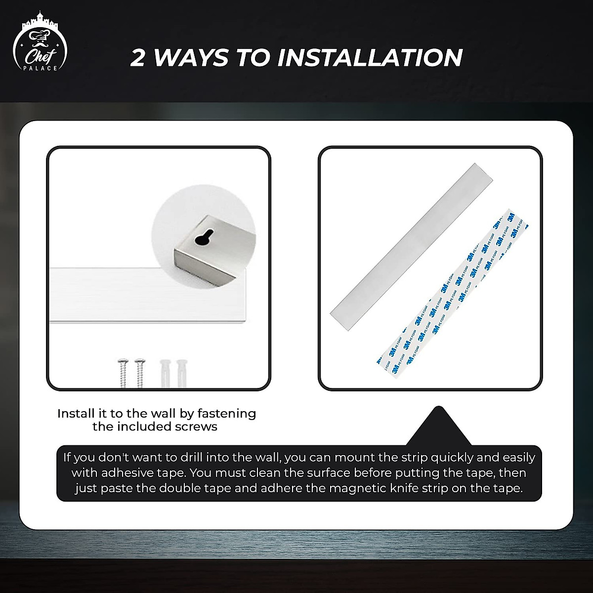 Chef Palace Magnetic Knife Strip, Simple to Install, Multiuse Knife Wall Mount Hanger, Suitable for Kitchen Utensils & Tools 40cm (15.7 Inch) Strong Magnetic Knife Bar