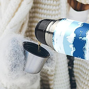 Stainless Steel Leather Vacuum Insulated Mug Blue Wave Thermos Water Bottle for Hot and Cold Drinks Kids Adults 16 Oz